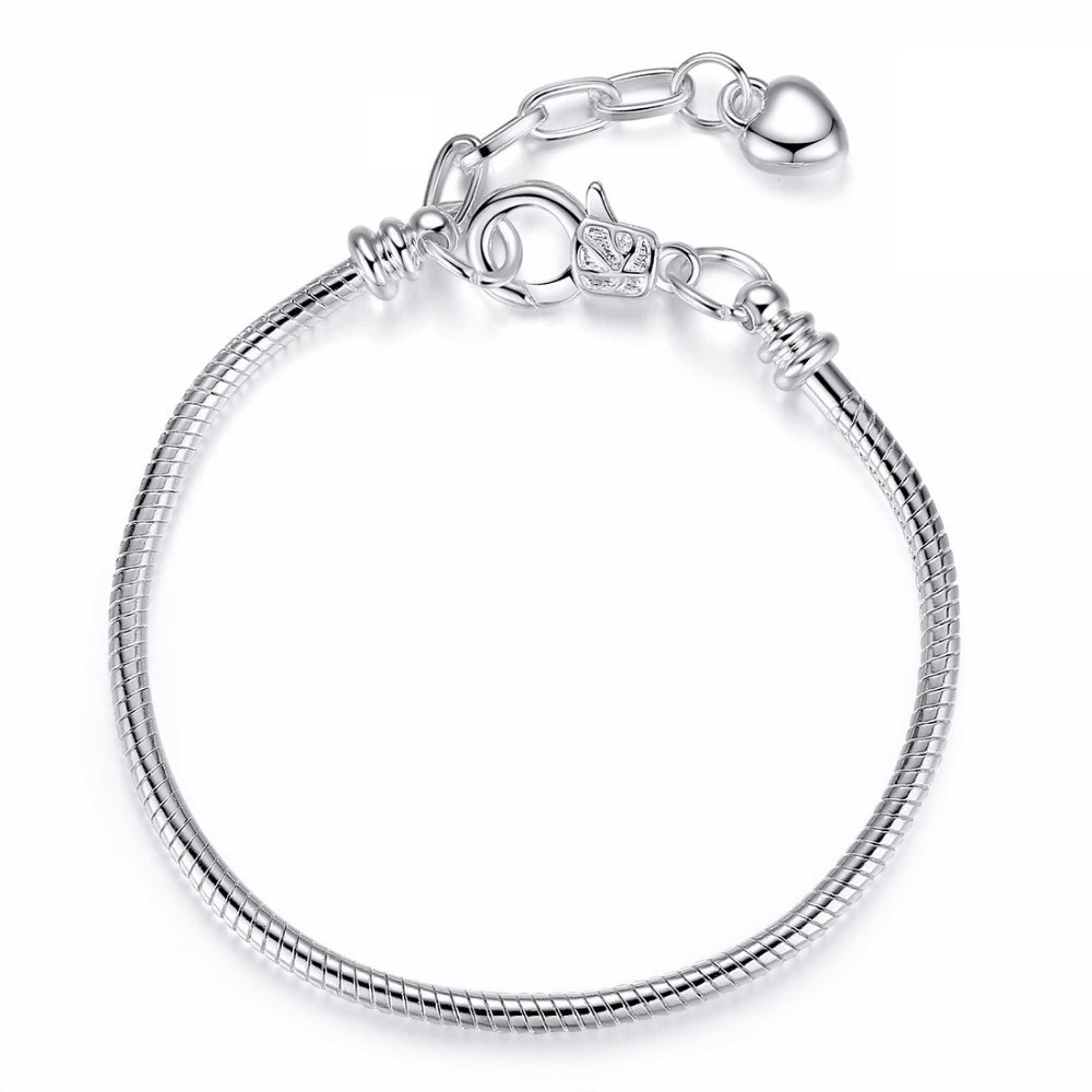 1pcs Silver Plated Lobster Clasp Snake Chain Charm Heart Bracelet ...