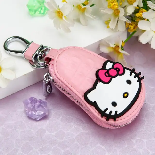 New Design Leather Car Key Wallets Woman Key Holder Cute Cartoon Hello ...