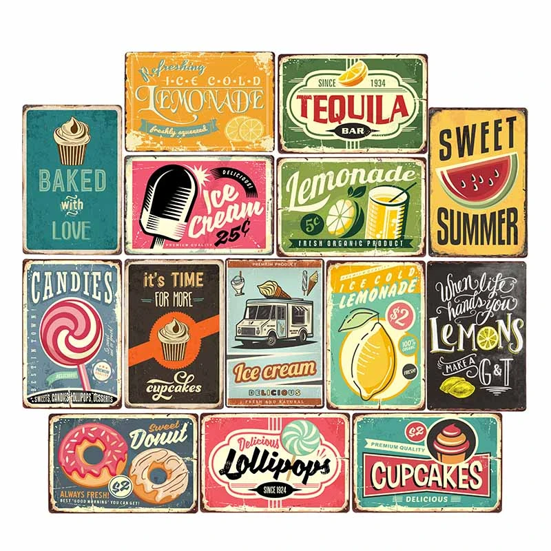 Lemonade Drink Candies Vintage Tin Signs Cafe Bar Pub Retro Wall Decor ...