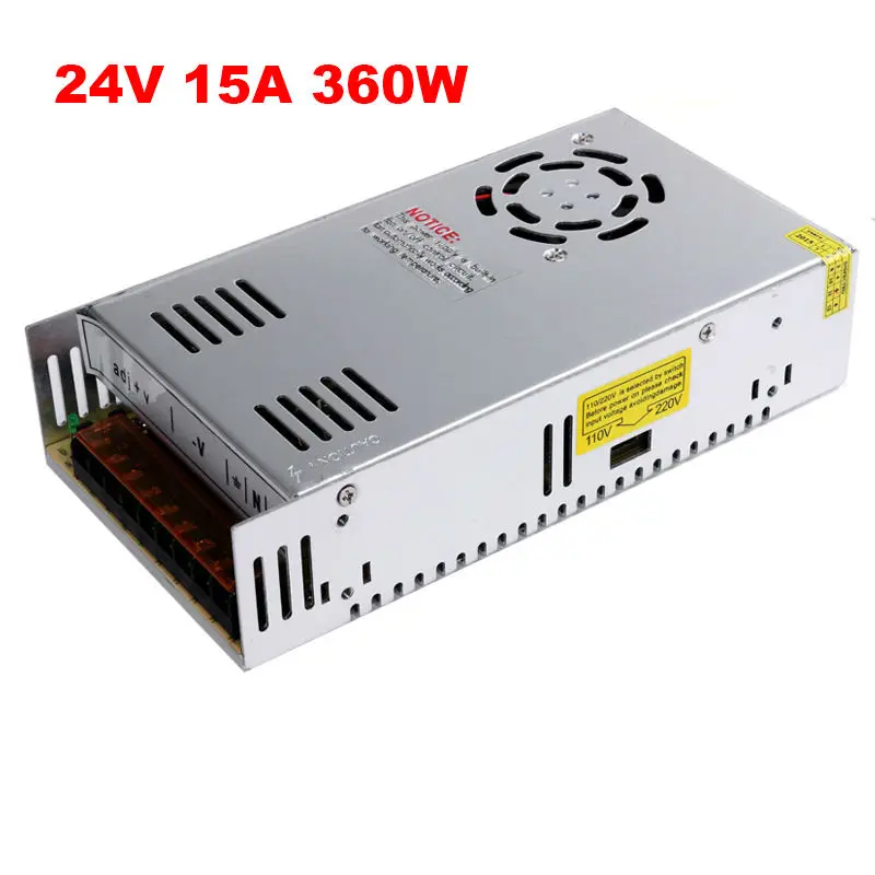 Fuente de alimentación led conmutada, transformador de luz para tira led, 24V, 15A, 360W, 24v ...