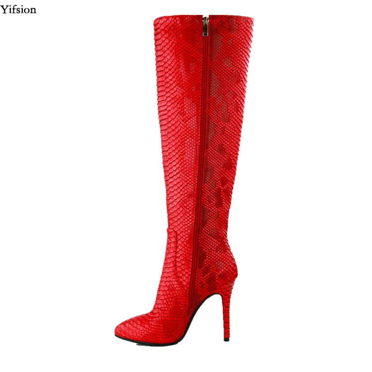 Yifsion New Fashion Women Winter Knee High Boots Stiletto High Heel Red ...