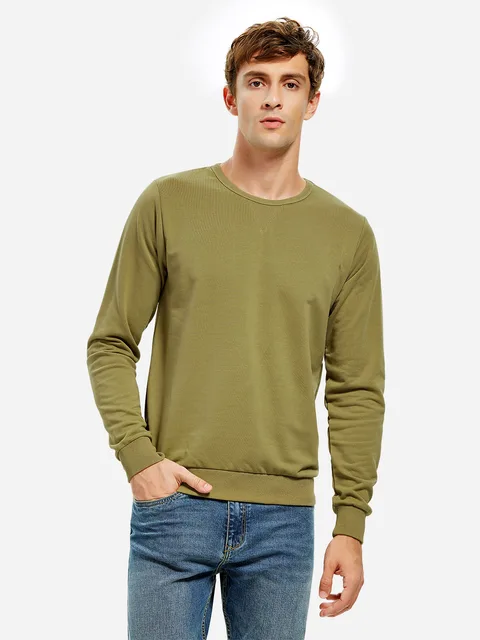 Zanstyle Men Crew Neck Sweatshirt Solid Color Basic Style Simple High
