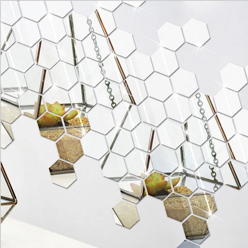 Modern 12pcs 3d Mirror Geometric Hexagon Home Acrylic Wall Sticker