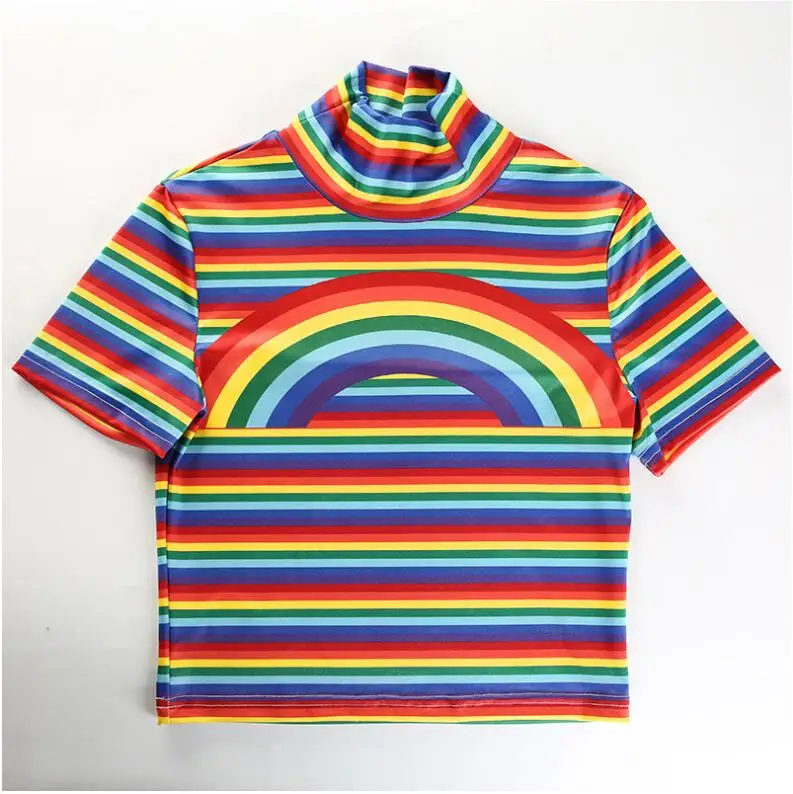 Summer Women's New Rainbow Print Short Sleeve T Shirt|T-Shirts ...