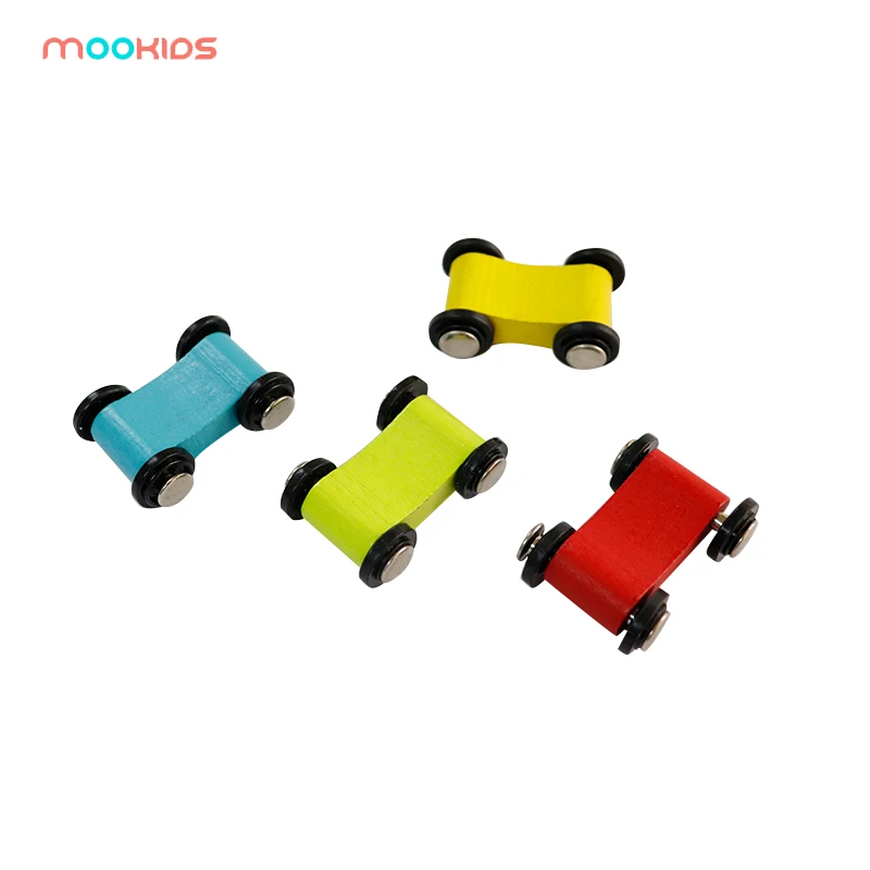 Mookids Wooden Train 4-Layer Race Track & 4 Mini Inertia Race Car ...