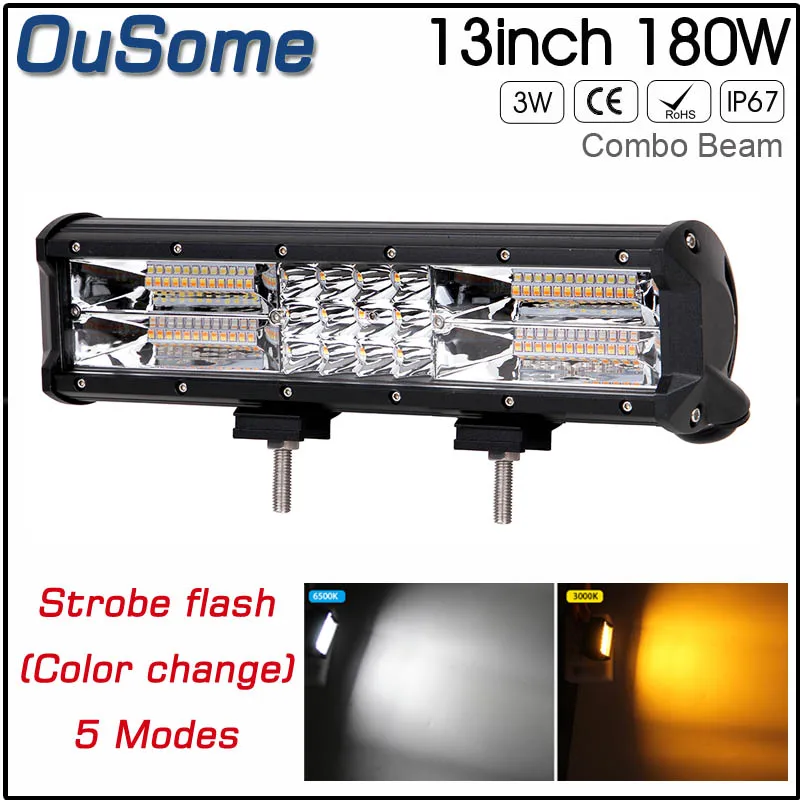 180W 13.5 inch White Amber Light Bar Signal light 5 Flashing Modes ...
