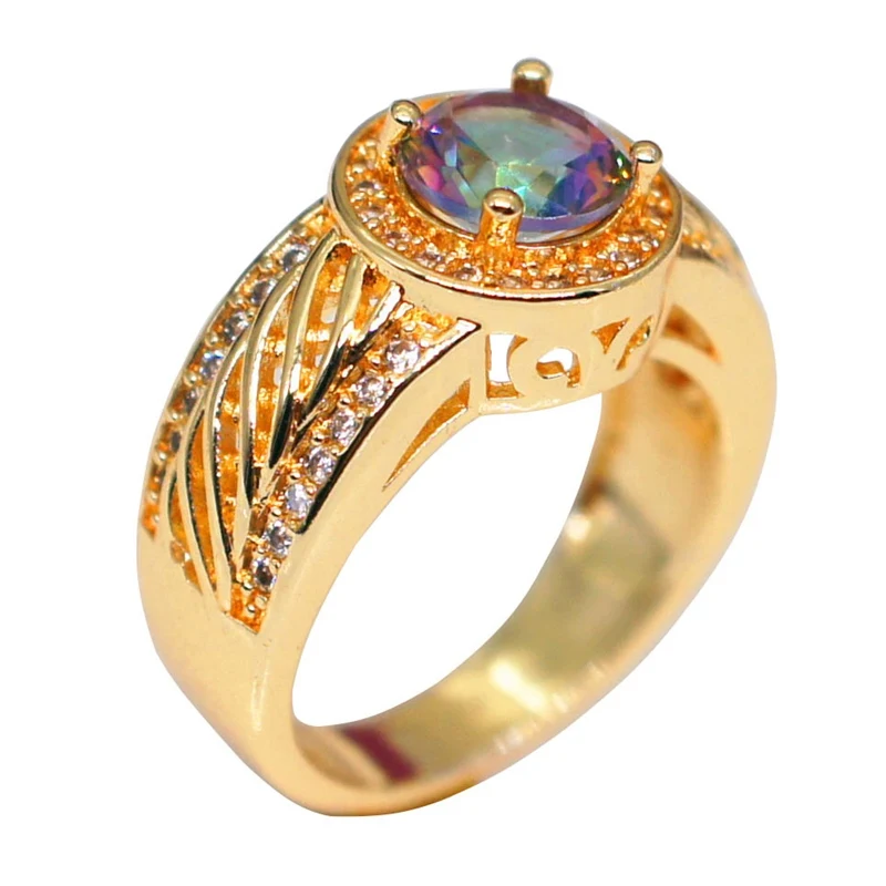 Wedding Crystal Gold Color Rings Colorful Stone Ring Fashion New Brand ...