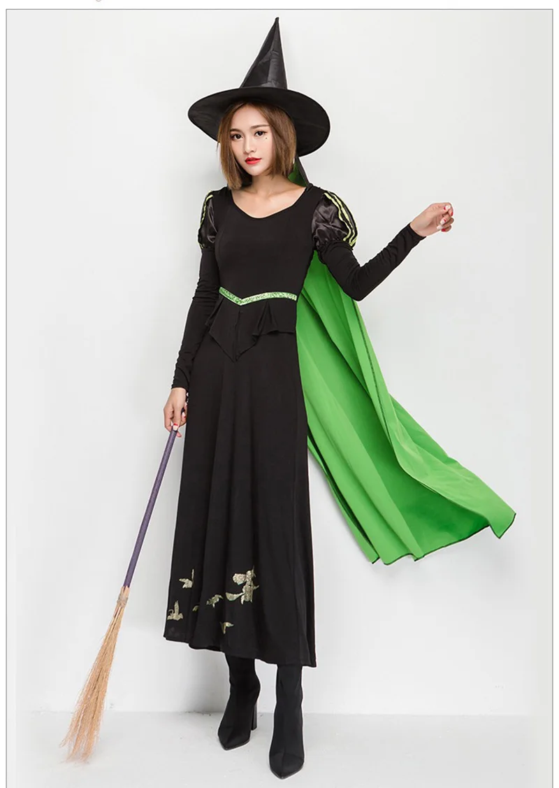 NOVA Adulto Traje da Bruxa de Halloween Mulheres Vestido Longo Preto ...