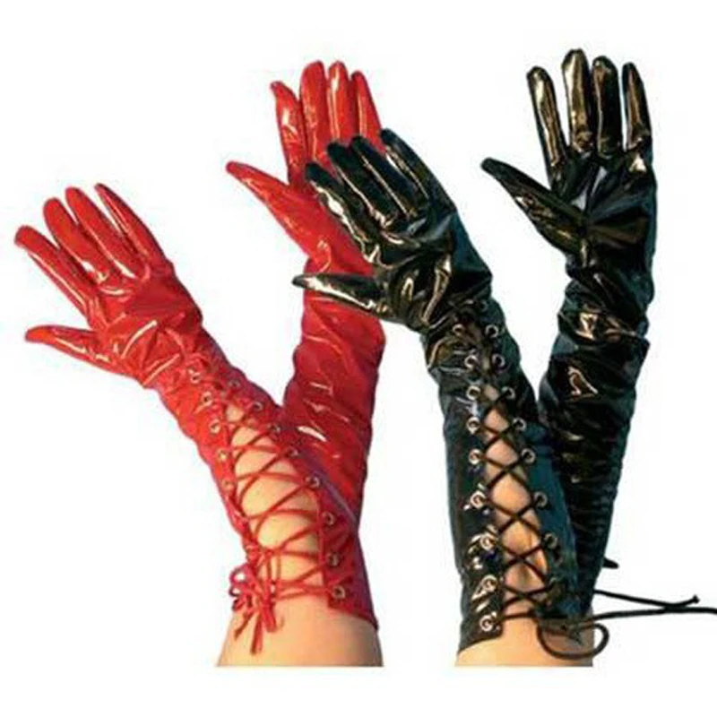 Aliexpress.com : Buy Women Gothic Lace Up Gloves Black Red Color Long ...