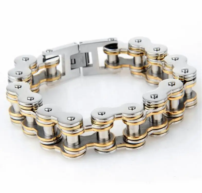 Heavy Punk Multi Colors Biker Motorcycle Link Gold Bracelets Stainless ...