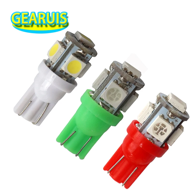 100Pcs คุณภาพสูง DC 6.3V T10 5 SMD 5050หลอดไฟ Led W5w Led 194 168 Wedge ...