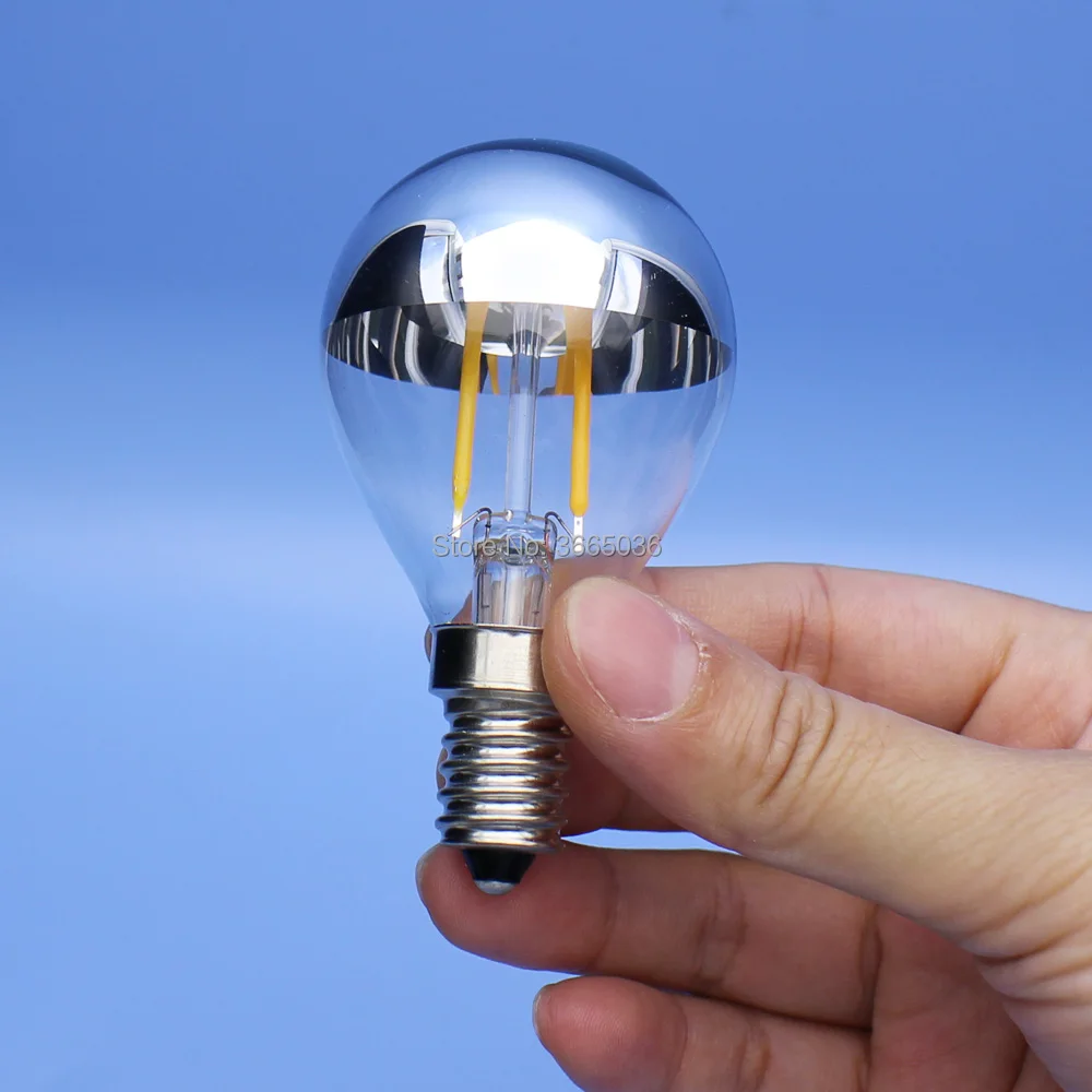 10pcs G45 2w Led Filament Bulbs Mirror Half Chrome Globe E14 Base Warm ...