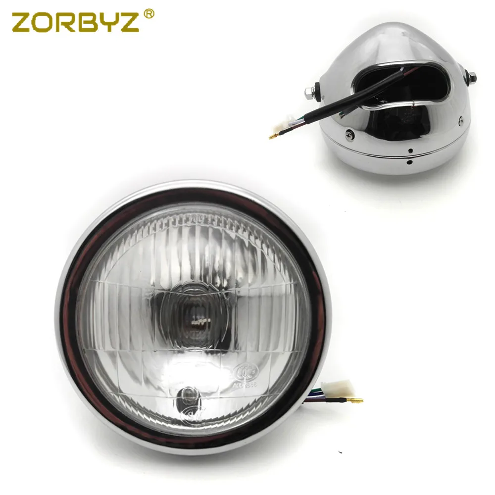 ZORBYZ 1Pcs 12V Chrome Motorcycle Metal Retro Halogen Front Headlight ...