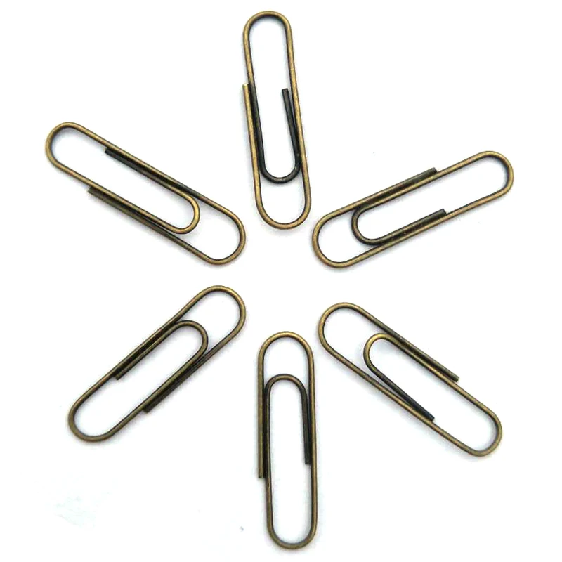100pcs Set Vintage Copper Clips Pin 28mm Plain Copper Steel Paper Clip