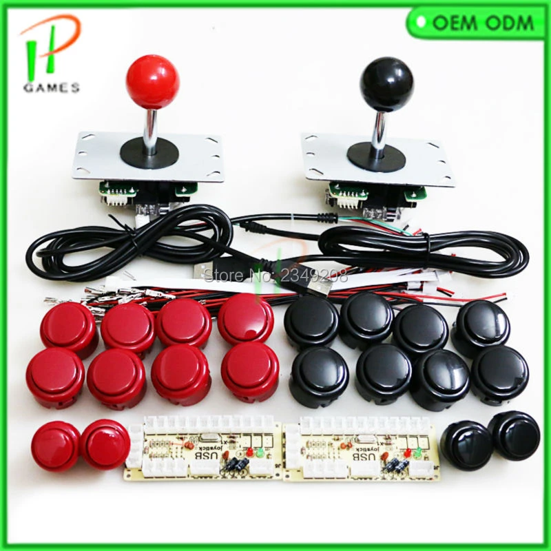Arcade pack 2 players Zero Delay USB Encoder To PC +Arcade Joystick ...