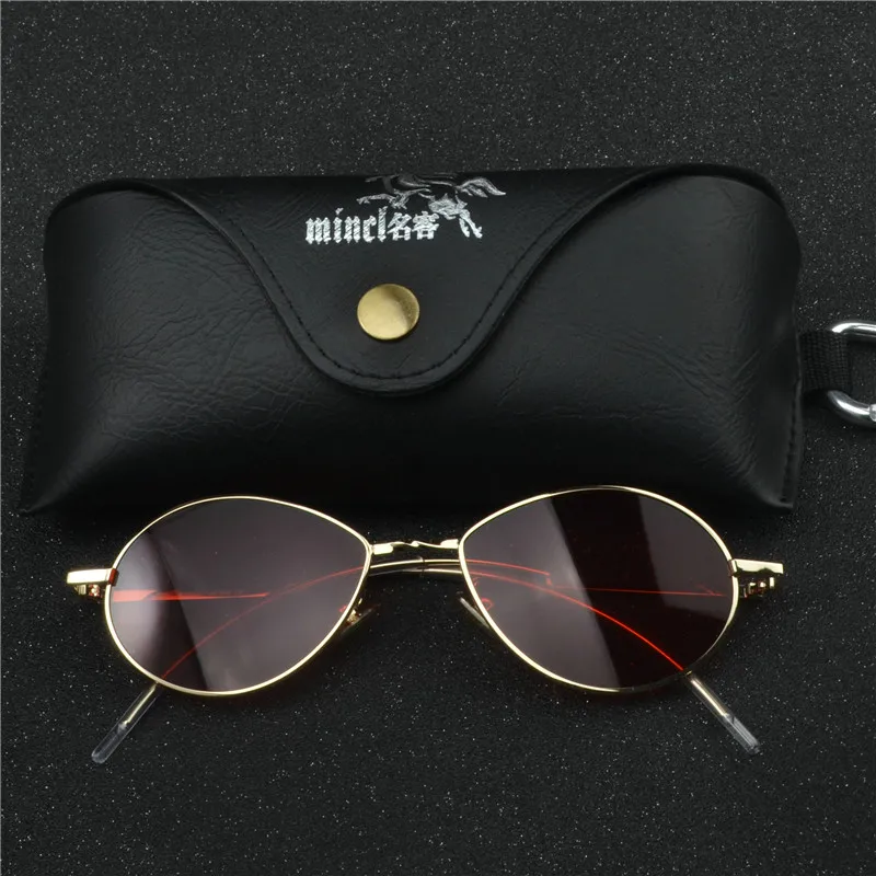 Fashion Small Oval Sunglasses For Men Retro Metal Frame Black Red ...