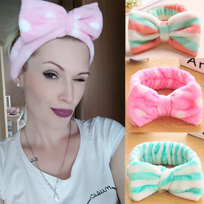 Cute Elastic Bow Women Headband Ladies Soft Make Up Shower Bath