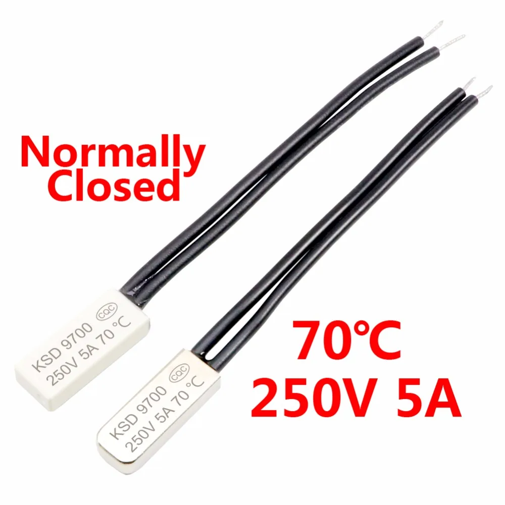 10Pcs 70 Degree Celsius Normal Closed KSD9700 5A 250V Thermostat ...