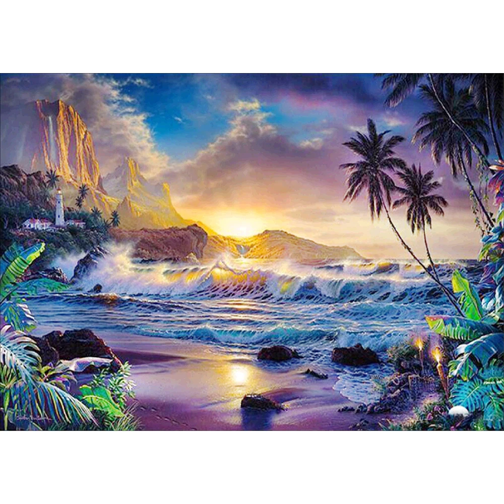 New Beautiful Tropical seaside scenery Full Diamond Embroidery Painting ...