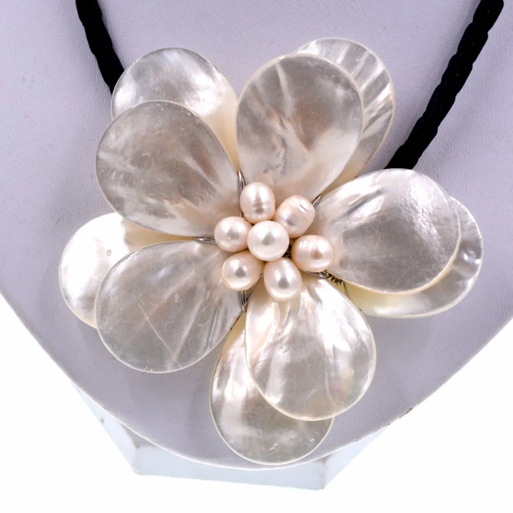 Natural White sea shell flower chokers Big Flower chokers Necklace ...