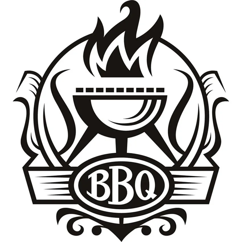 BBQ Badge Decal Vinyl Removable Waterproof Home Decor Grill With Fire ...