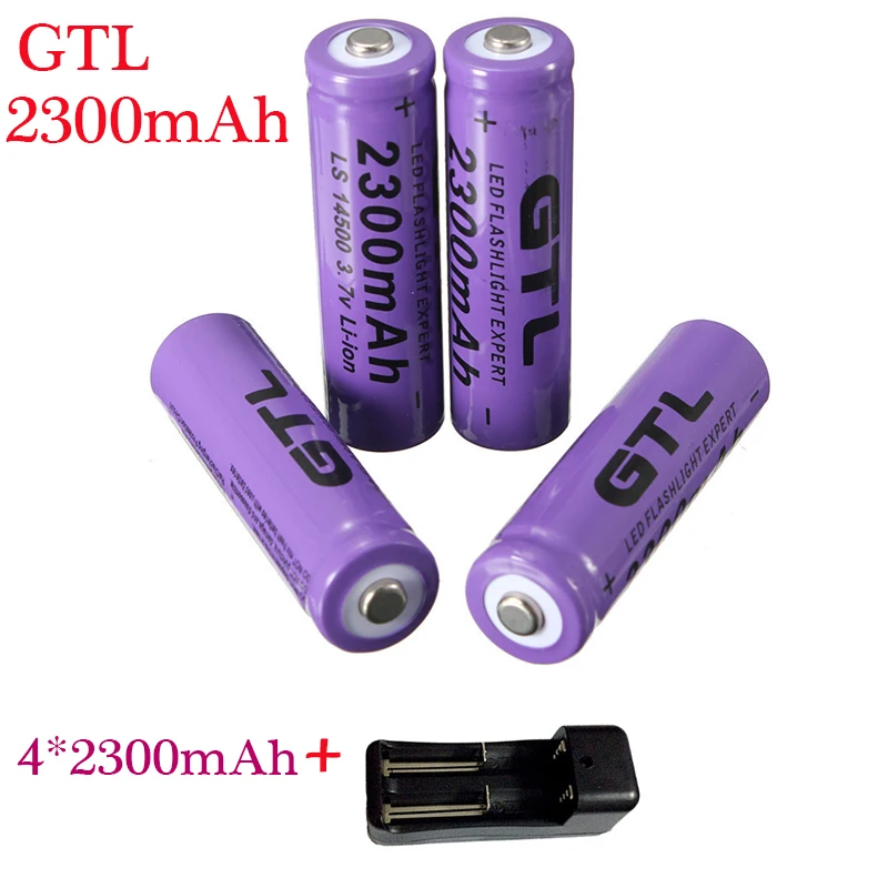 GTL Purple Color 14500 Rechargeable Batteries 3.7V 2300mAh Li ion ...