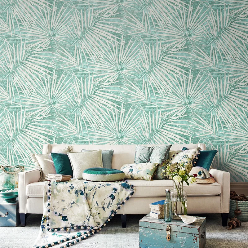 Wall covering wallpaper with modern palm leaves|simple bedrooms ...