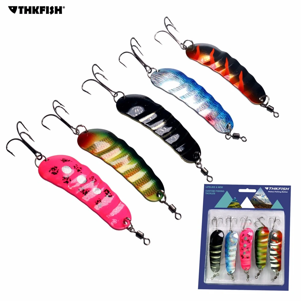 5pcs/set 0.7oz 4.7in Fishing Spoons Metal Lure Hard Baits With Treble ...