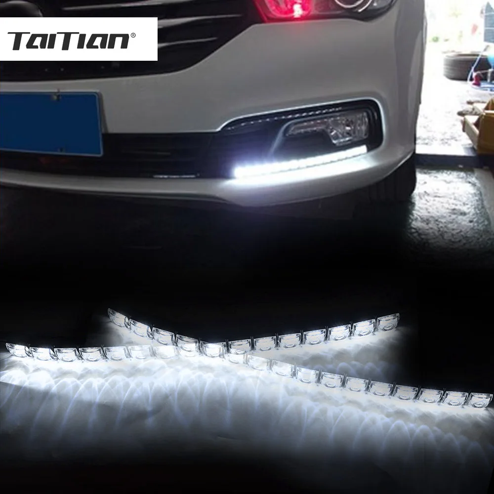 Taitian 2Pcs COB Car Super White flexible led daytime running light 12V ...