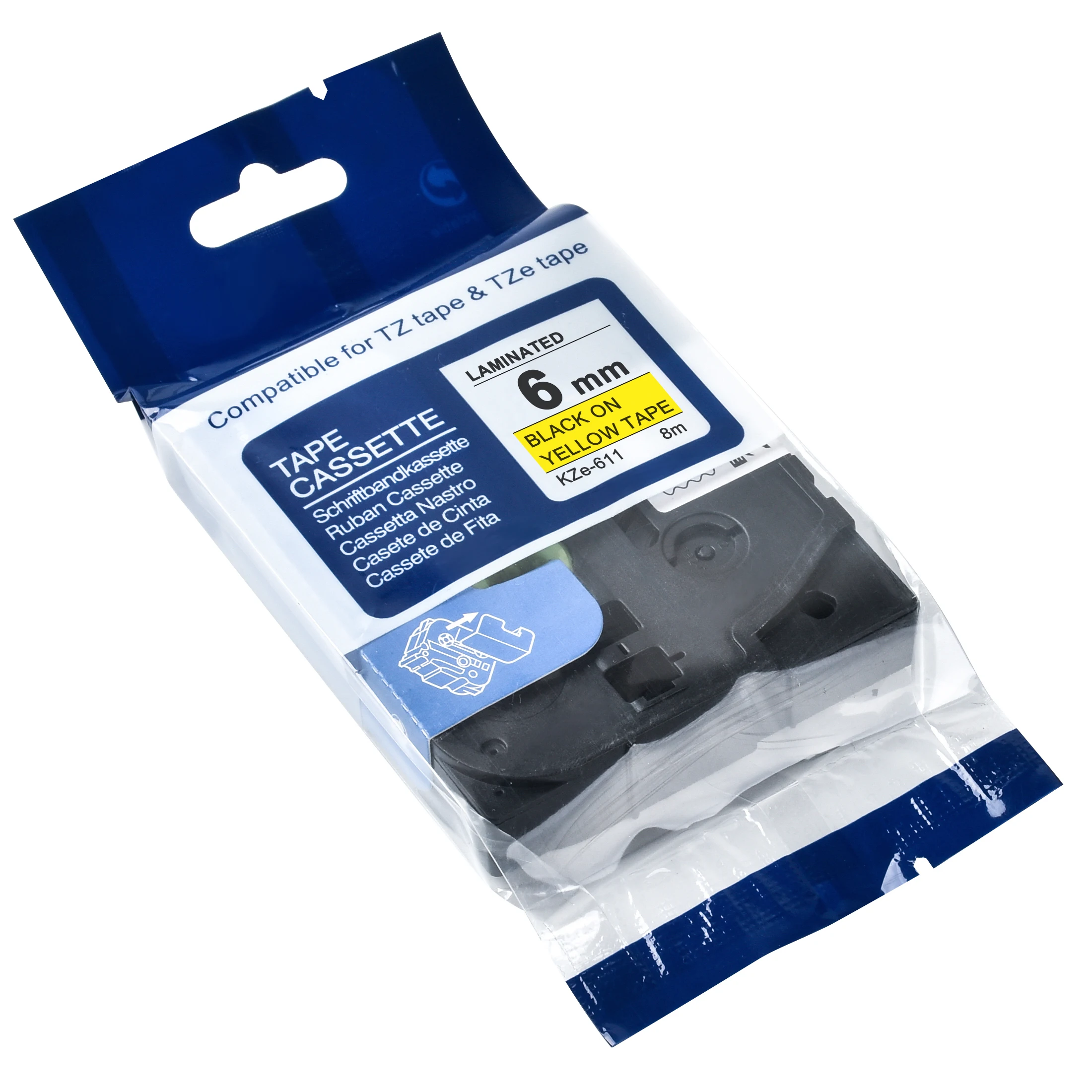 Cidy 100pcs/lot 6mm*8m Tze 611 TZ 611 tze 611 Black on Blue Tze611 ...