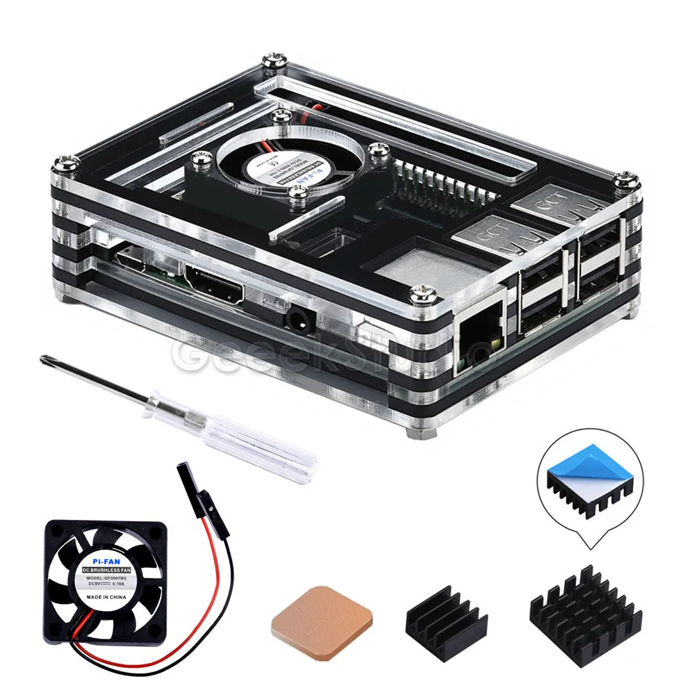 Raspberry-Pi-3B-Plus-3B-Acrylic-Plastic-Black-Transparent-Case-with-Fan ...