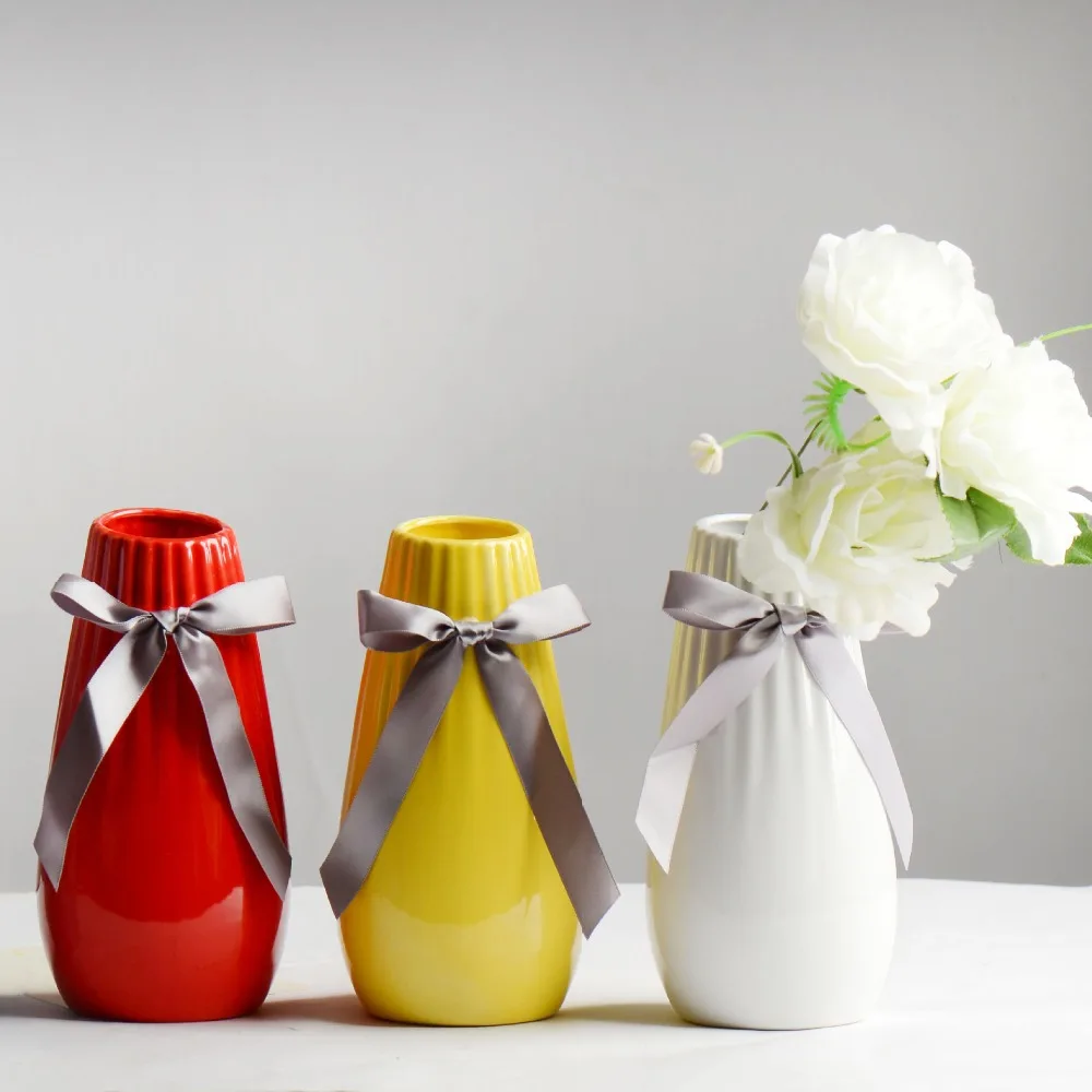 Home Decor Flower Ceramic Desktop Vases Figurines Elegant Simple Candy ...