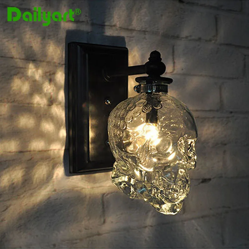 Creative Vintage Industrial Glass Skull Head Wall Sconce Retro Indoor ...