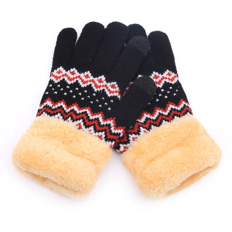 Men/women Can Touch The Screen Winter Plus Velvet Thickening Gloves Winter Outdoor Driving Knit ...