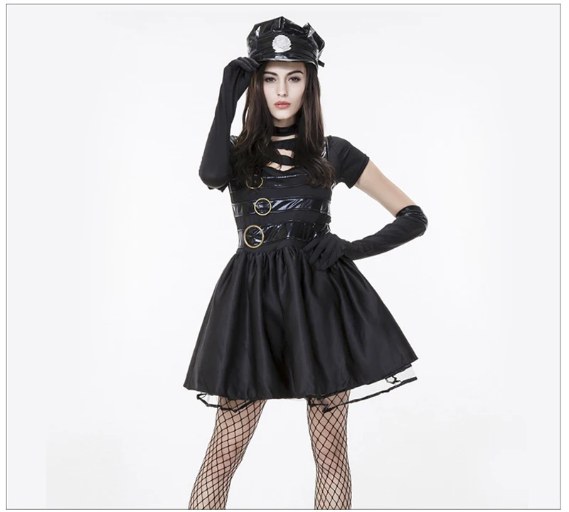New Style Halloween Women Police Officer Cops Uniform Gothic Punk Black ...