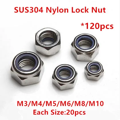 120PCS M3 M4 M5 M6 M8 M10 304 Stainless Steel Self locking Hex Nut ...