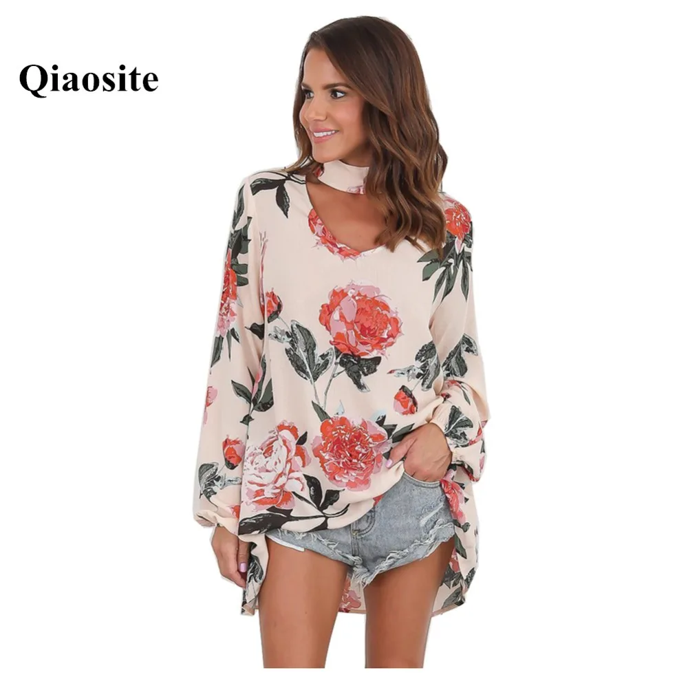 Fashion Big Size Fat Female V Neck Chiffon Blouses Print Floral Spring