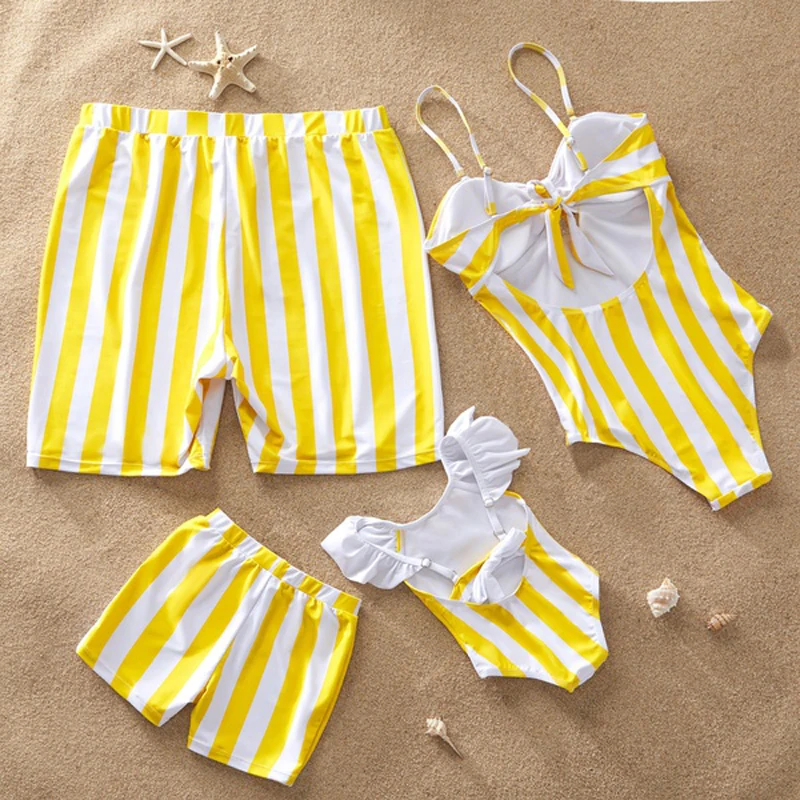 Beach Family Swimwear Striped Matching Swimsuit Mother Daughter Bikini ...