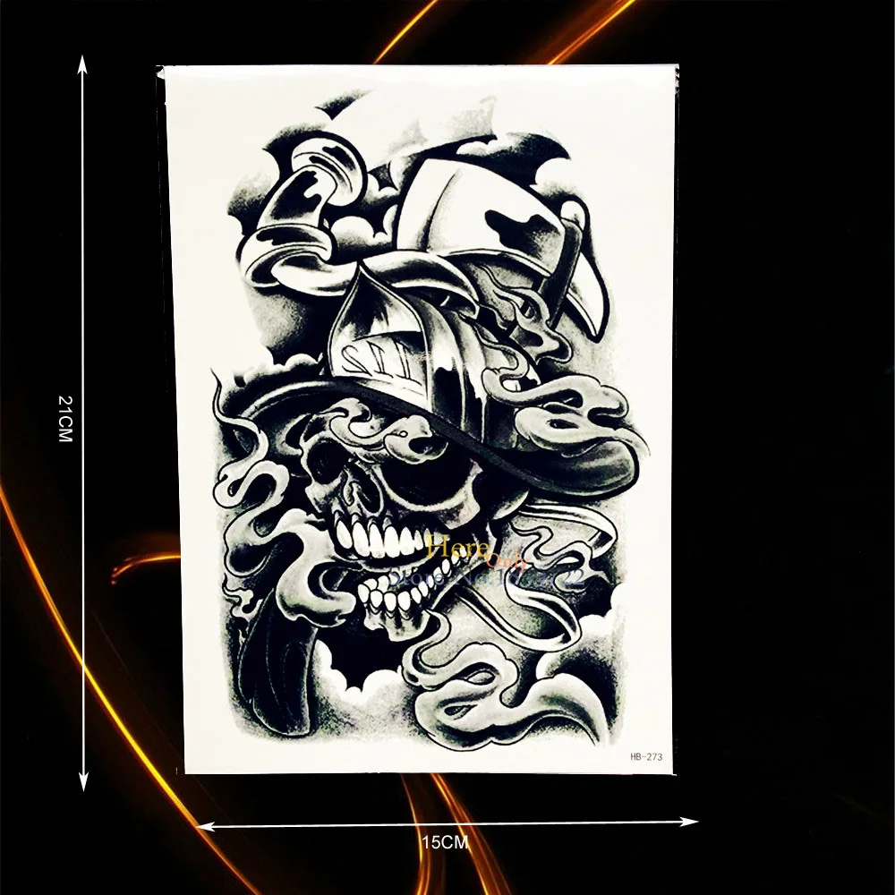 1PC Cool Waterproof Fake Punk Style Tattoo Mr. Skull Hat Smoking Design ...