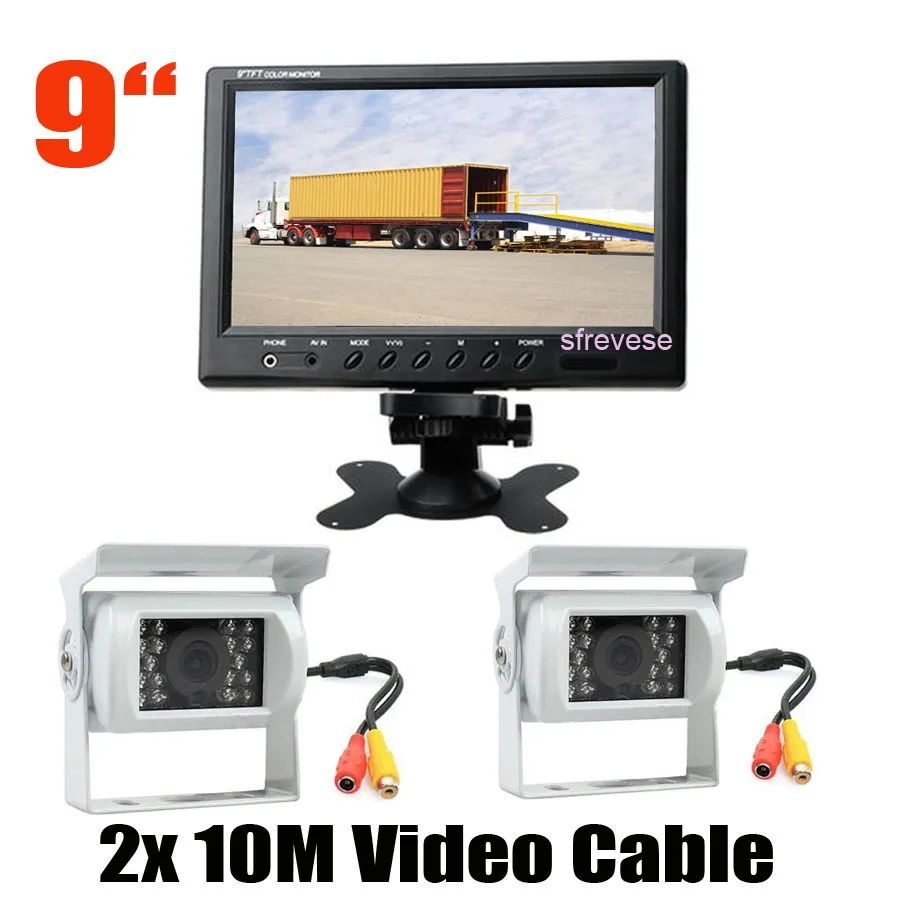 9" Lcd Monitor Rear View Kit + 2x 18 Led Ir Reversing Parking Backup ...