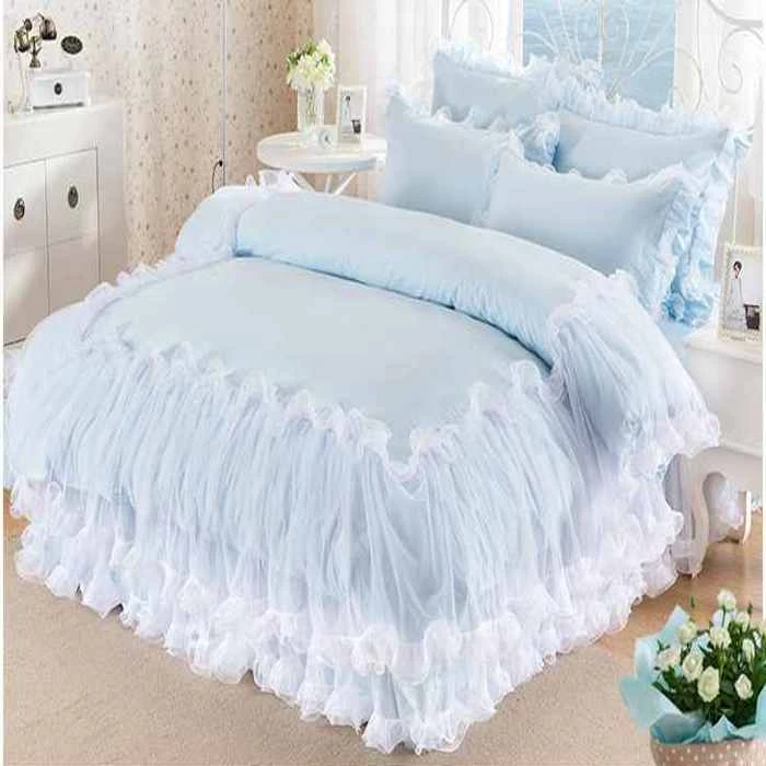 Solid Color Lace Bedding Set King Queen Size Princess Bedspread Bed Set ...