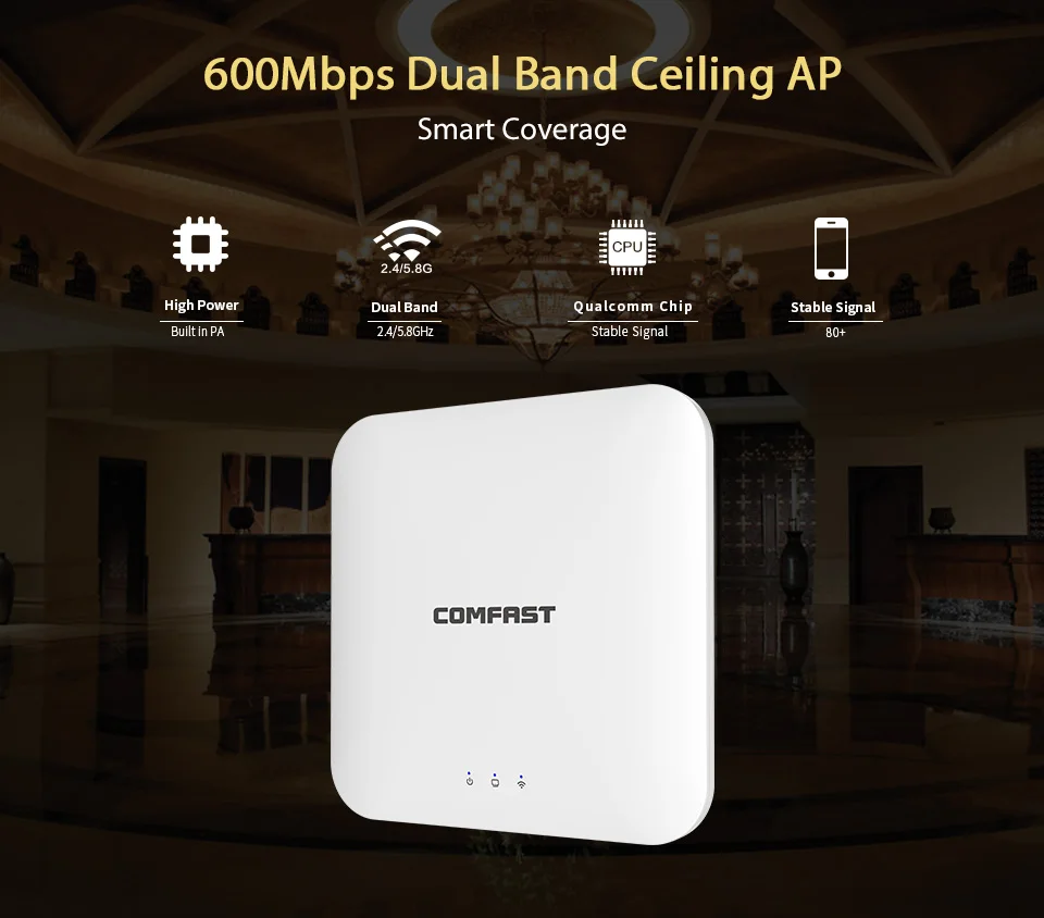 COMFAST 600M WiFi Ceiling Wireless AP 802.11b/g/n/ac Indoor AP 16 Flash 48V POE OPEN DDWRT ...