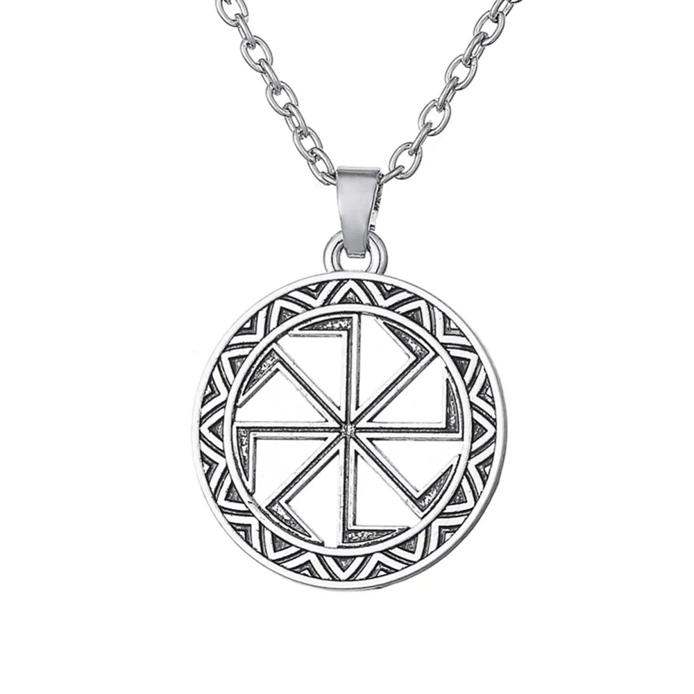 5pcs Slavic Silver Kolovrat Pendant Necklace Slavic Amulet Sun Wheel Kolovrat Pendant Religious