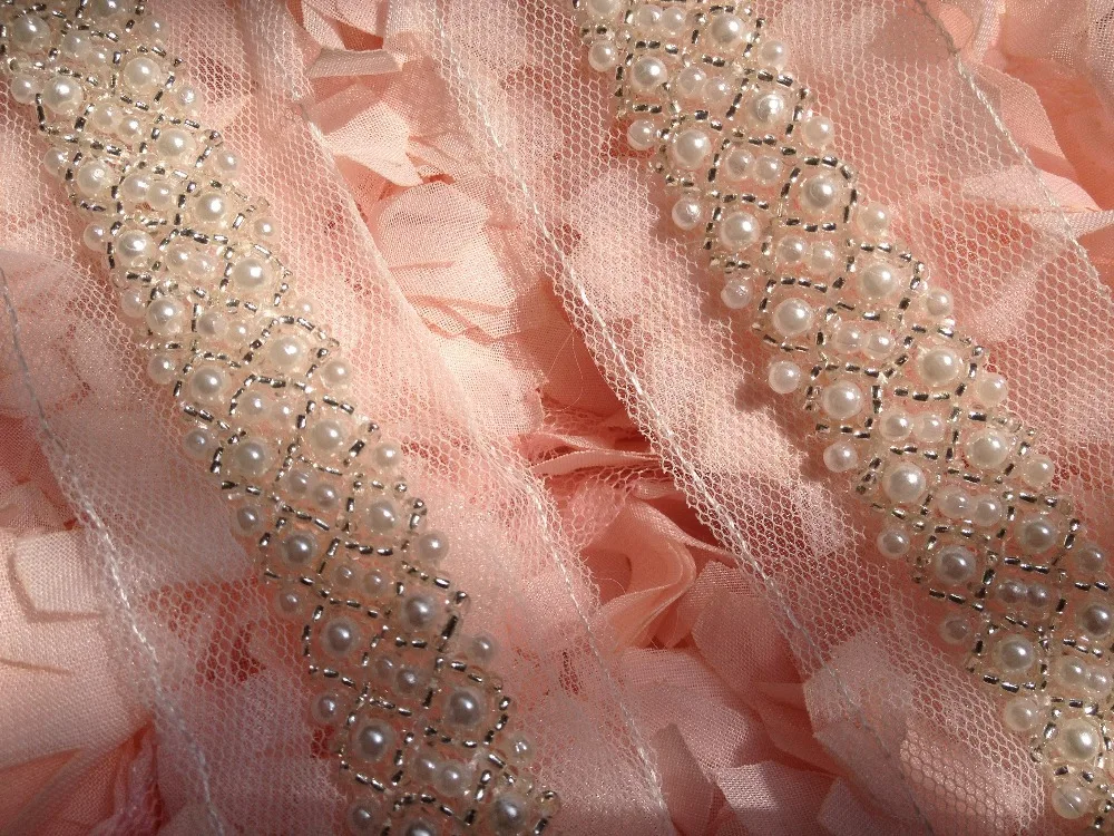 Pearl Beaded Lace Trim Bridal Lace Trim Ivory Beaded Jewelry Lace Trim ...