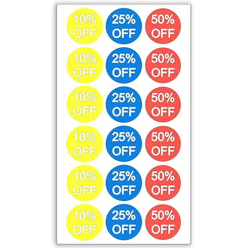 1500-Pcs-10-25-50-Percent-Off-Label-Stickers-0-75-Inch-Adhesive-Yellow ...