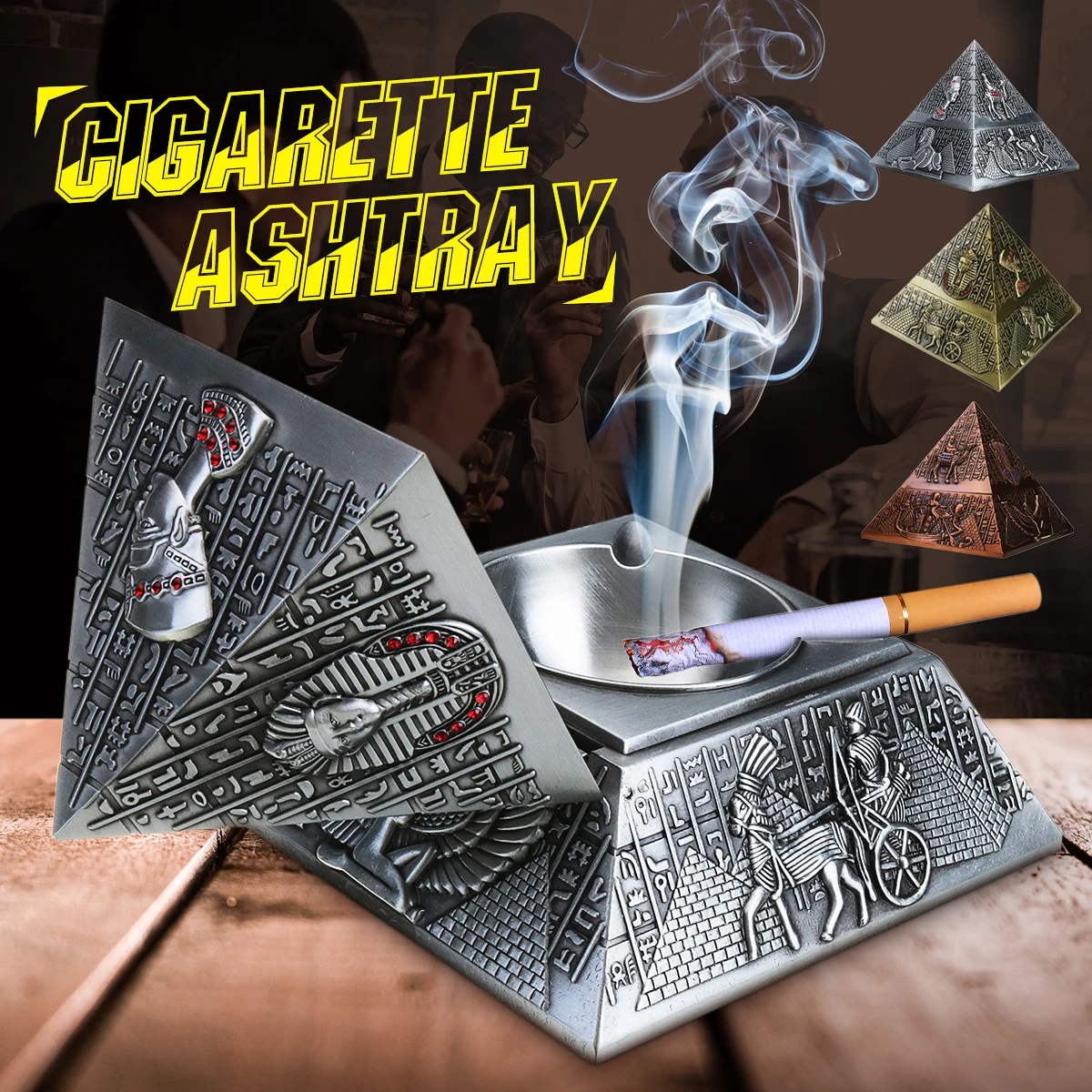 Retro Egyptian Pharaoh Cigar Ashtray Gold Silver Red Tin Alloy Pyramids ...