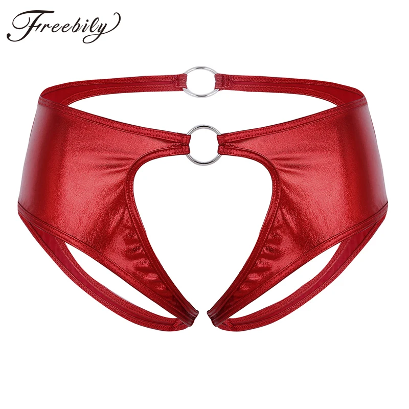 Women Lingerie Femme Soft Faux Leather Crotchless Jockstrap Low Rise Briefs Underwear Good