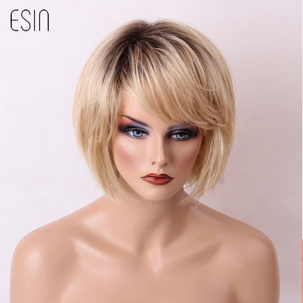 ESIN Blend Hair Wigs 10 Inches Synthetic Short Straight Bob Wig with ...