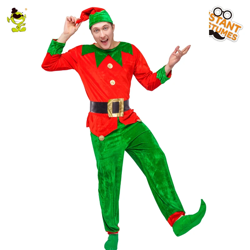 Adult Men's Elf Costume Halloween Clothes Suit Red And Green Elf ... Adult Men's Elf Costume Halloween Clothes Suit Red And Green Elf ...