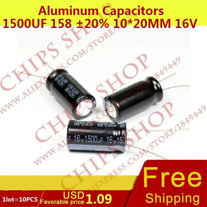 1LOT=10PCS Aluminum Capacitors 1500uF 158 20% 10*20mm 16V 1500000nF ...